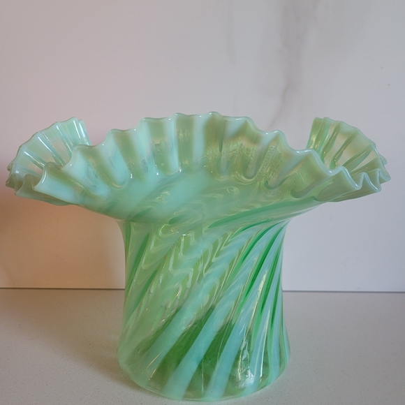 Fenton | Art | Rare Fenton 7 Vaseline Glass Top Hat Vase 93s Optic ...